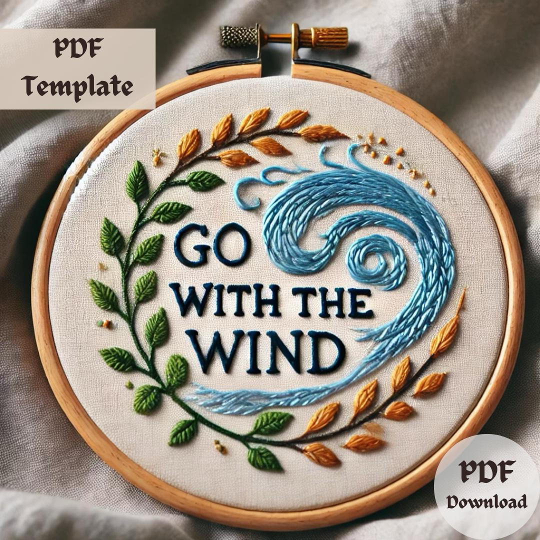 Go With the Wind Embroidery Pattern, Cloud Hand Embroidery, Nature Hoop ...