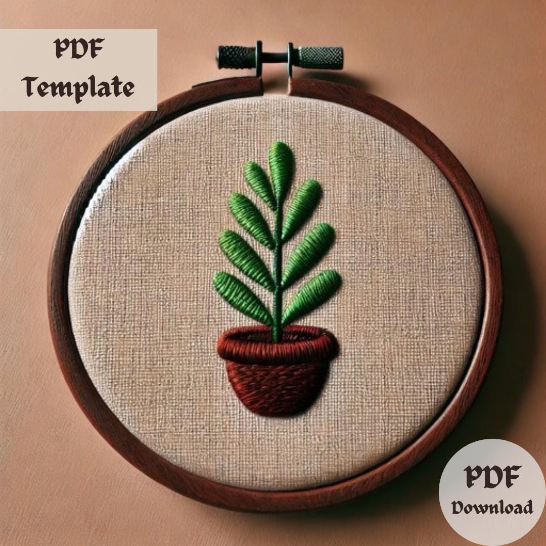 Simple Plant Embroidery Pattern, Minimalist Potted Plant Embroidery ...