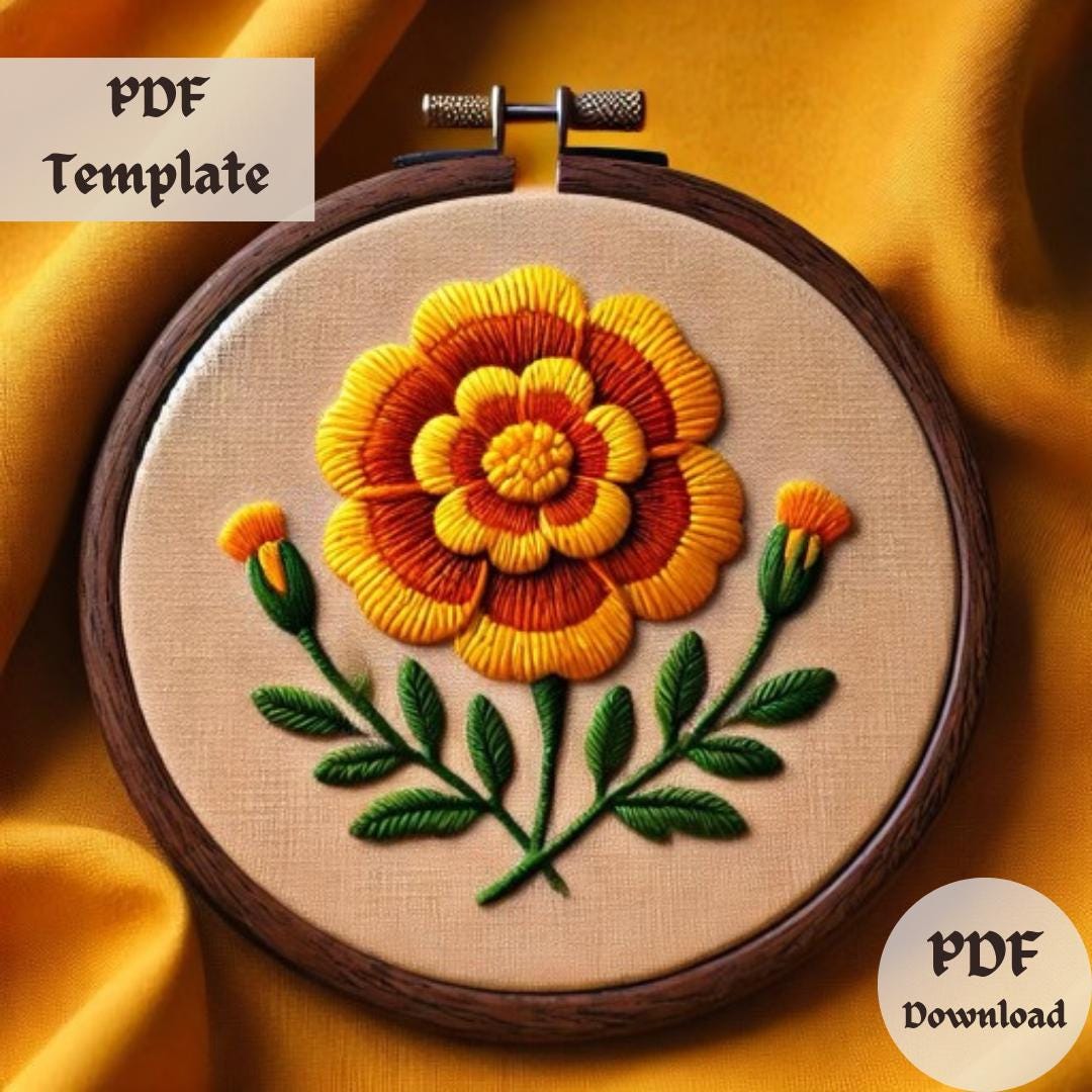 Bold Marigold Hand Embroidery Pattern, Layered Flower Hand Embroidery ...