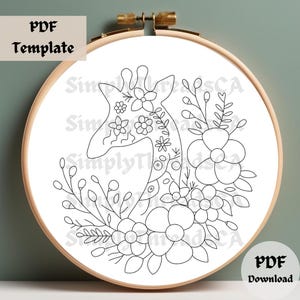 Floral Giraffe Embroidery Pattern, Giraffe Hand Embroidery, Wildlife ...