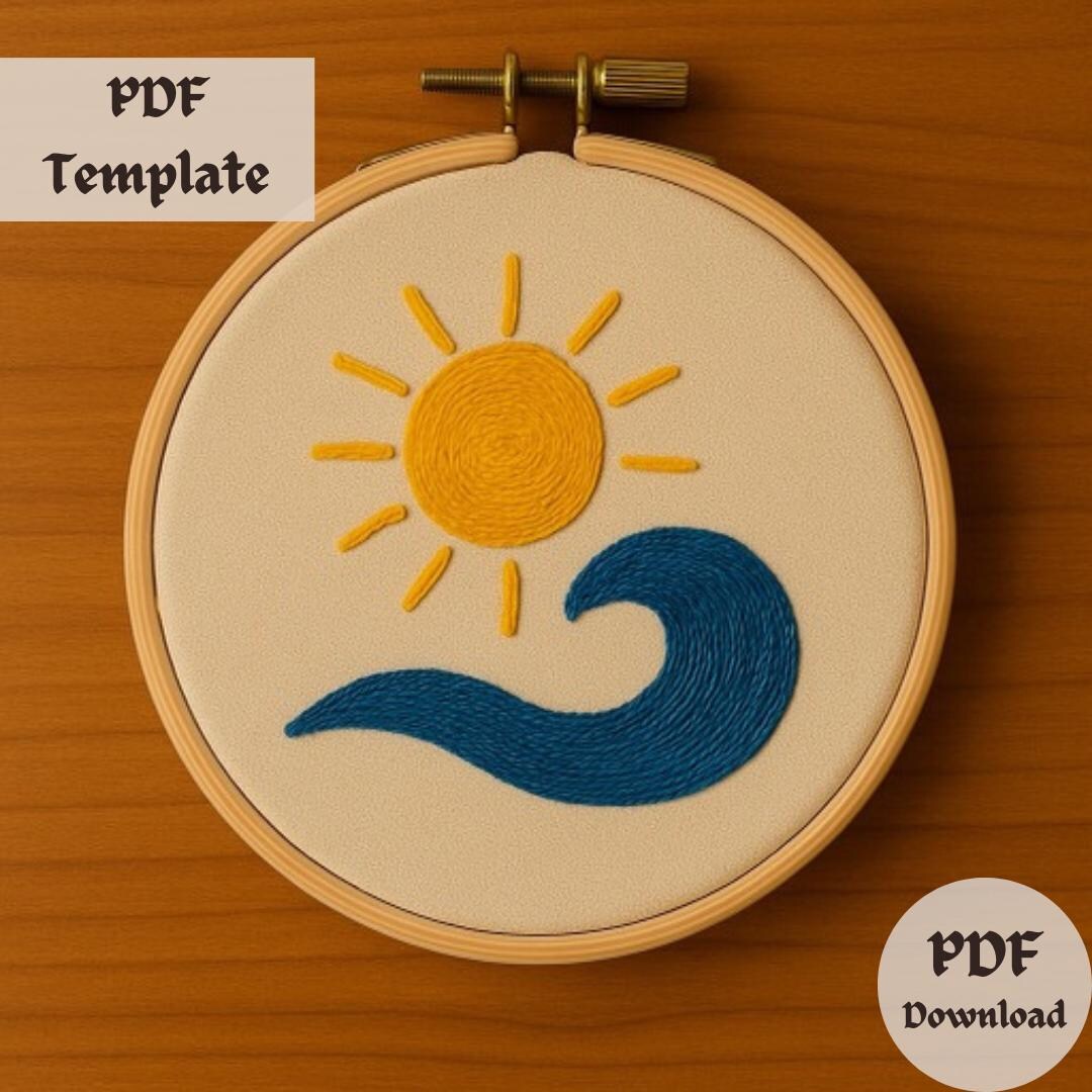 Sun and Wave Embroidery Pattern, Summer Ocean Hand Embroidery PDF ...