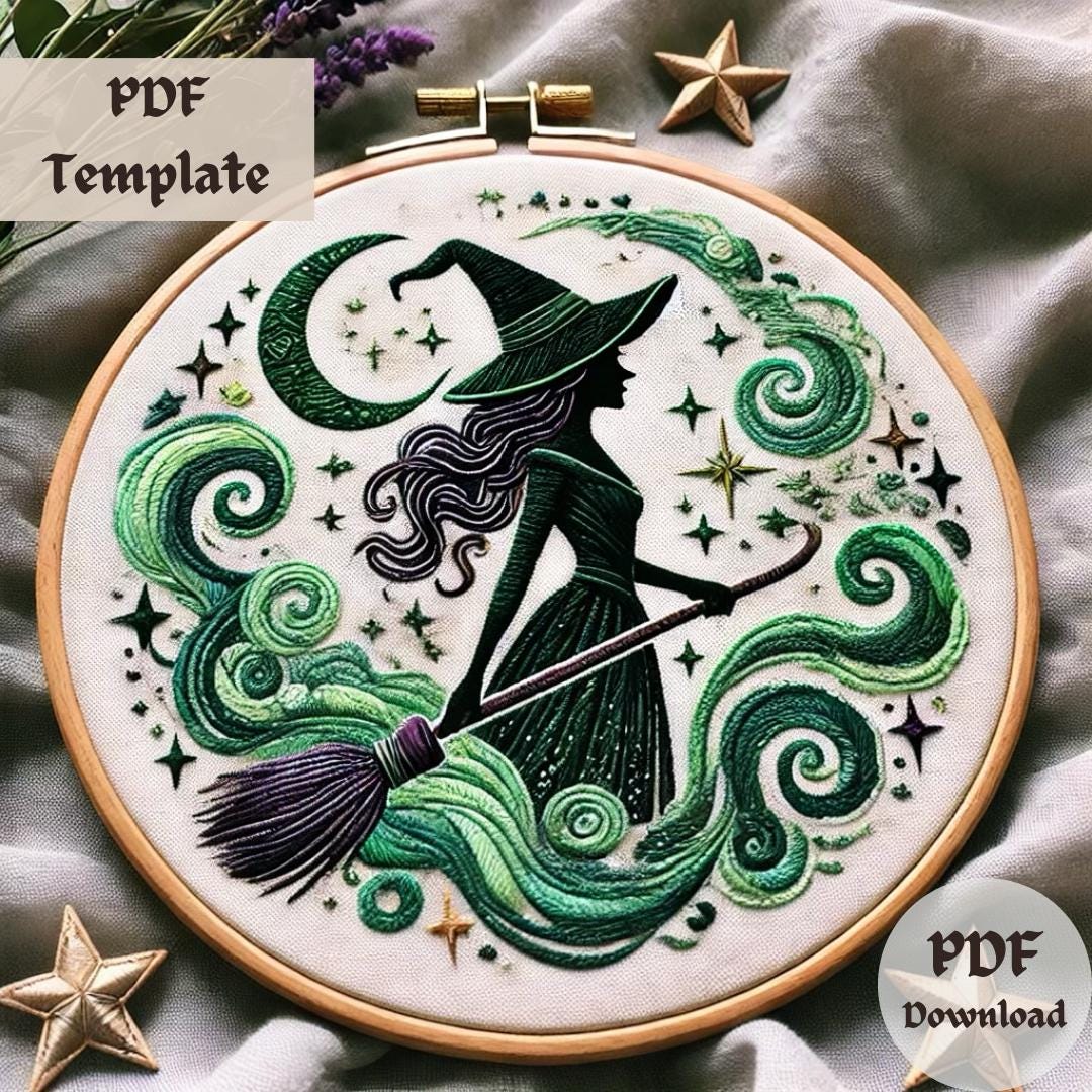 Enchanted Witch Embroidery Pattern, Mystical Hand Embroidery PDF, Dark ...