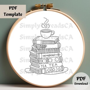 Stacked Books Autumn Embroidery Pattern, Cozy Reading Hand Embroidery ...