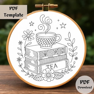 Books Embroidery Pattern, Whimsical Hand Embroidery PDF, Cozy Book ...