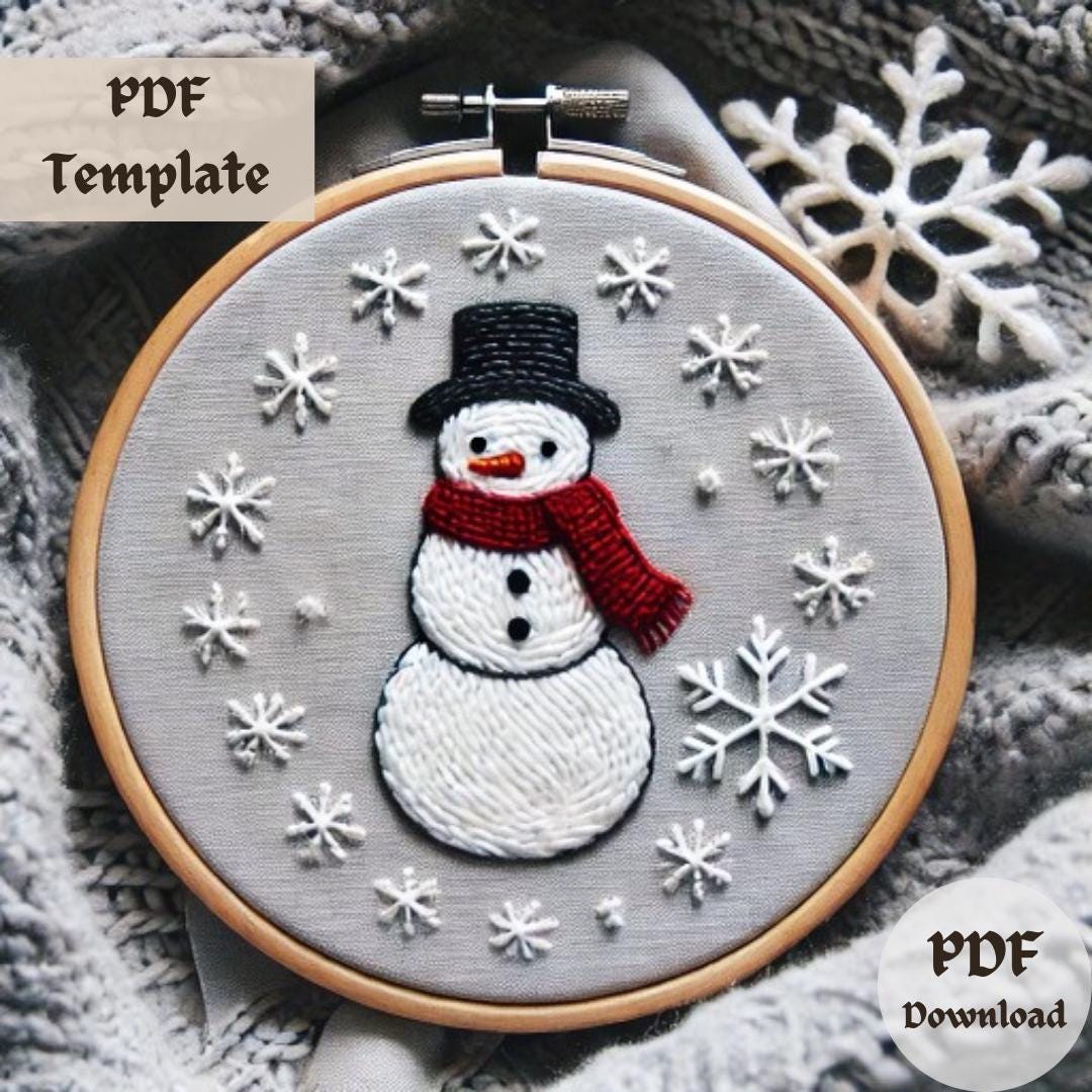 Snowman Embroidery Pattern, Winter Hand Embroidery, Cozy Seasonal ...
