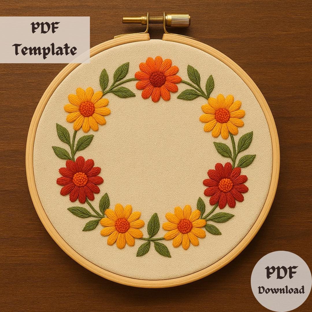 Warm Fall Wreath Embroidery Pattern, Warm Floral Hand Embroidery ...