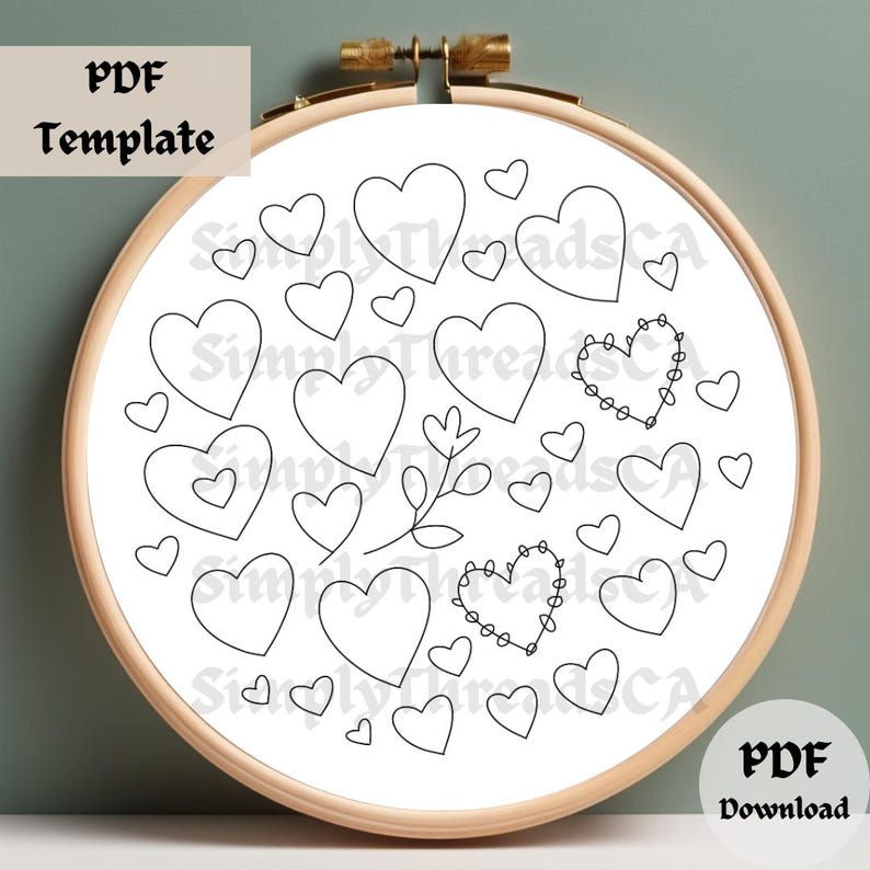Heart Embroidery Pattern, Hand Stitched Hearts PDF, Romantic Hoop ...