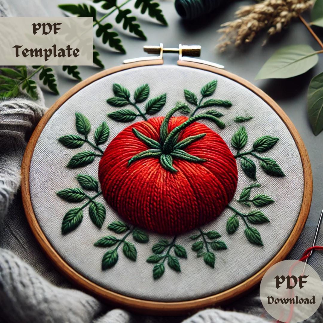 Tomato Embroidery Pattern, Fresh Garden Veggie Hand Embroidery Design ...