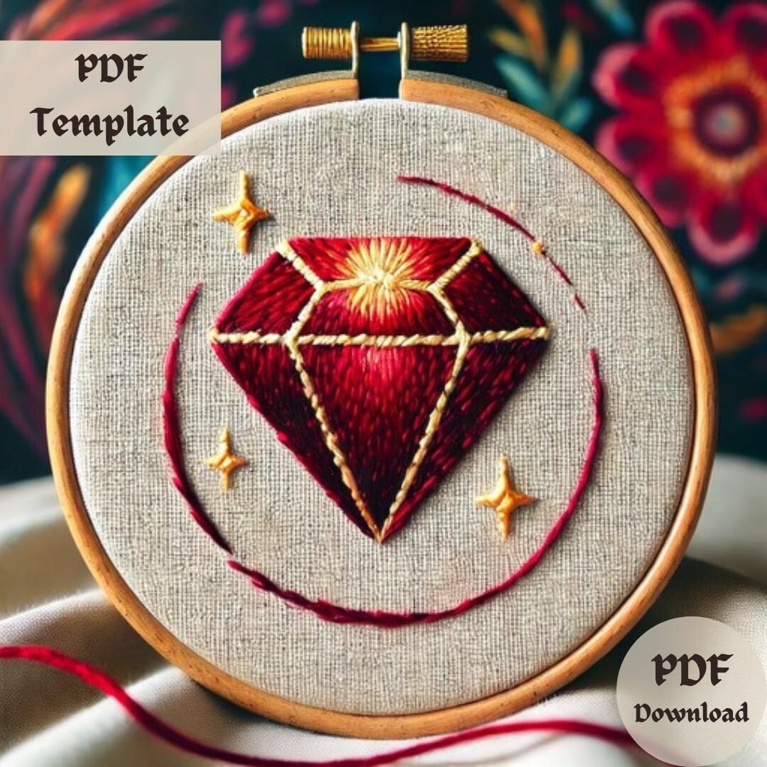 Ruby Gemstone Embroidery Pattern, Jewel Crystal Hand Embroidery Design ...