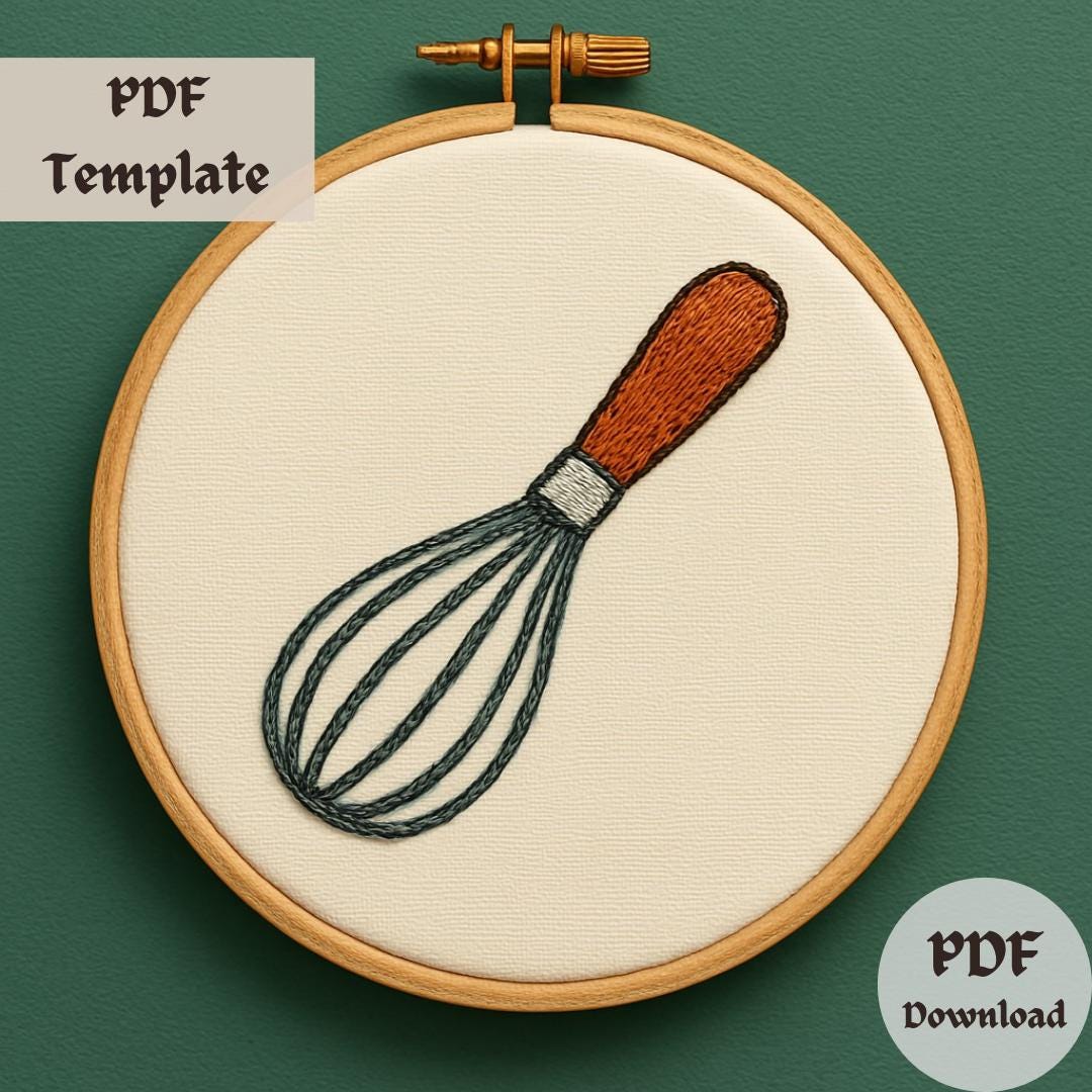 Whisk Embroidery Pattern, Minimal Kitchen Hand Stitch Design, Modern Cooking Tool PDF, Simple ...