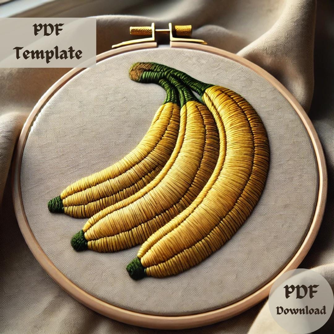 Banana Embroidery Pattern, Tropical Fruit Hand Embroidery Design ...