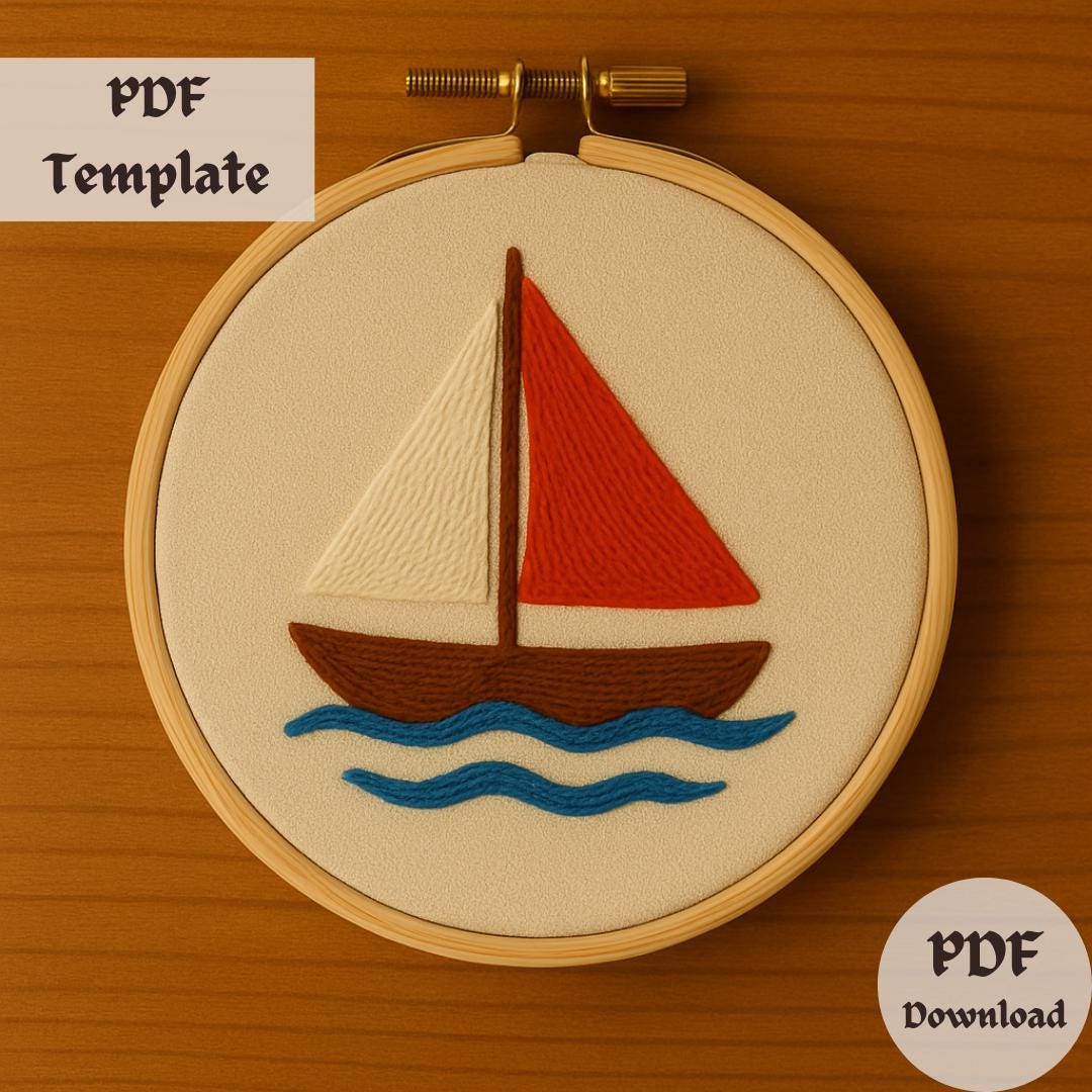 Sailboat Embroidery Pattern, Nautical Hand Embroidery PDF, DIY Ocean ...