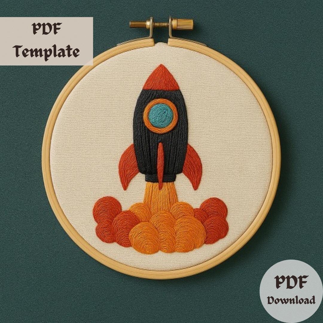 Rocket Launched Embroidery Pattern, Outer Space Hand Embroidery PDF ...