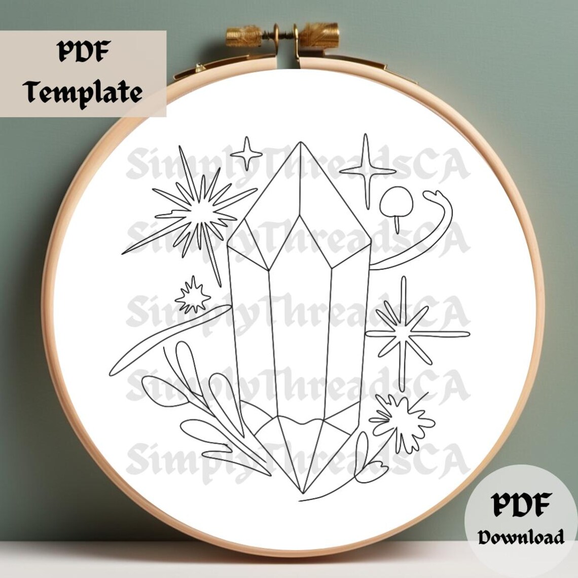 Celestial Crystal Embroidery Pattern, Hand Embroidery PDF, DIY Cosmic ...