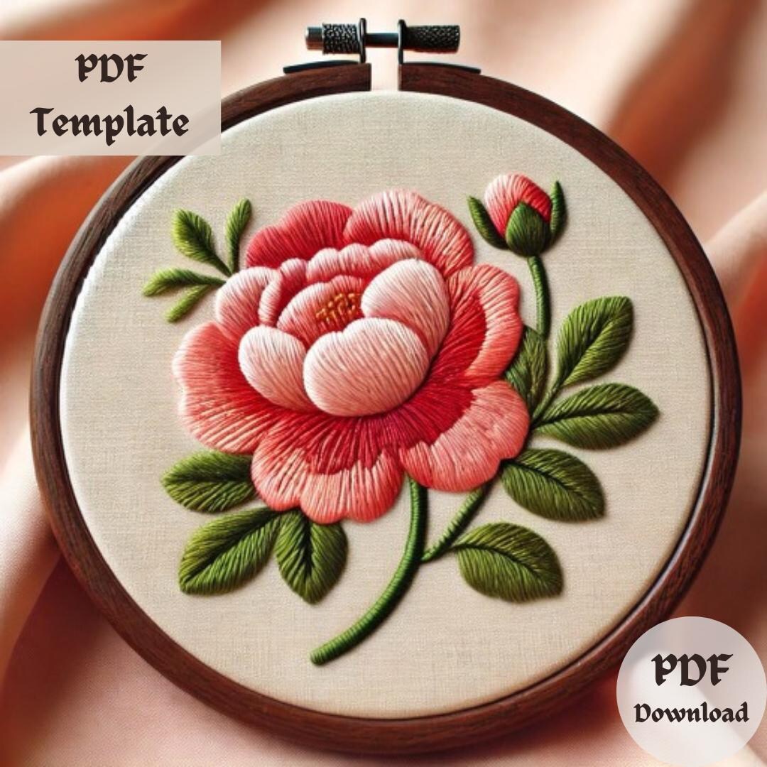 Peony Embroidery Pattern, Blooming Flower Hand Embroidery PDF, Romantic ...