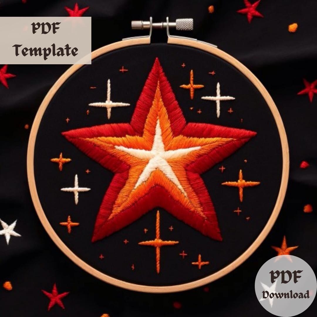 Red Star Embroidery Pattern, Bold Hand Embroidery PDF, Radiant ...