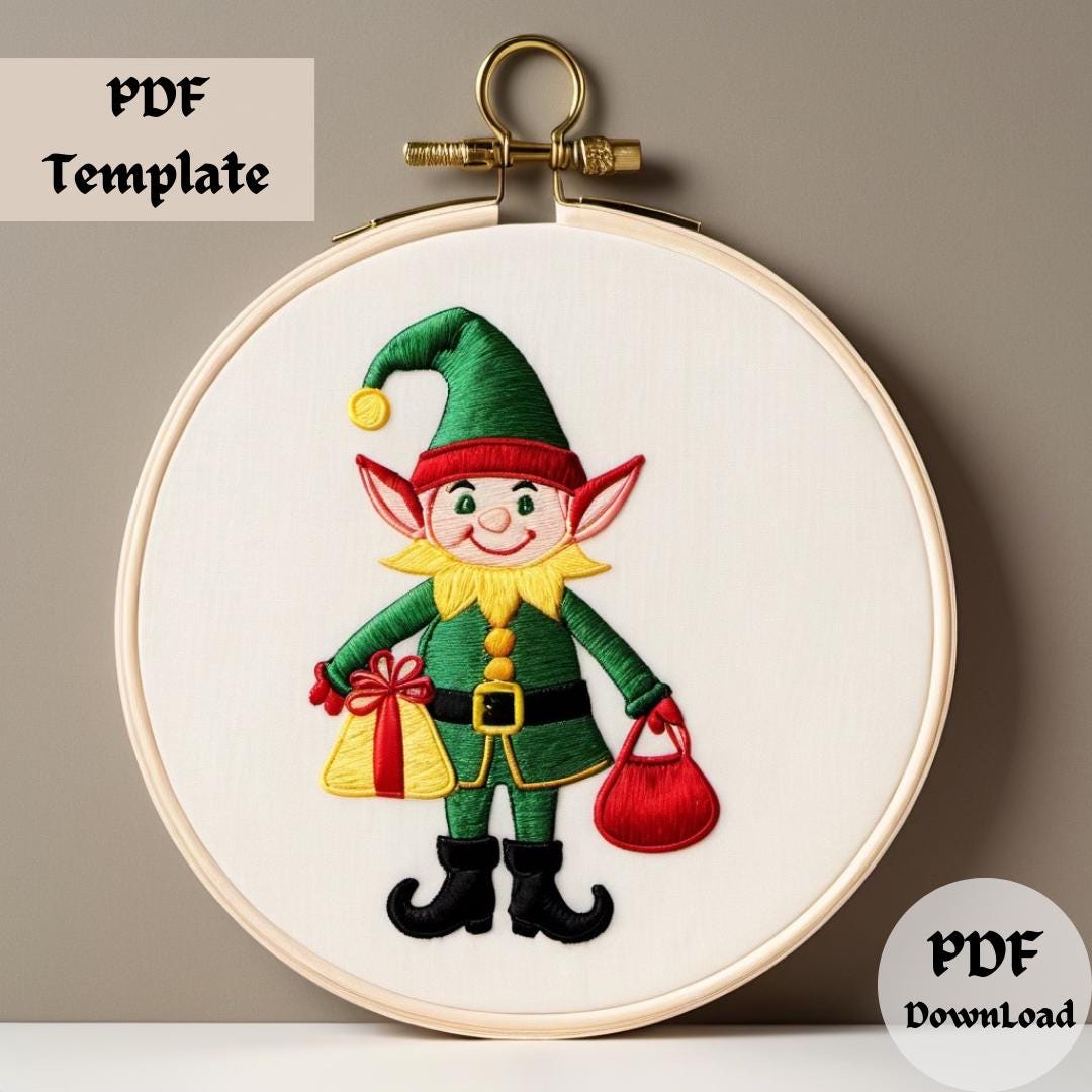 Elf Embroidery Pattern PDF, DIY Whimsical Elf Design, Hand Embroidery ...