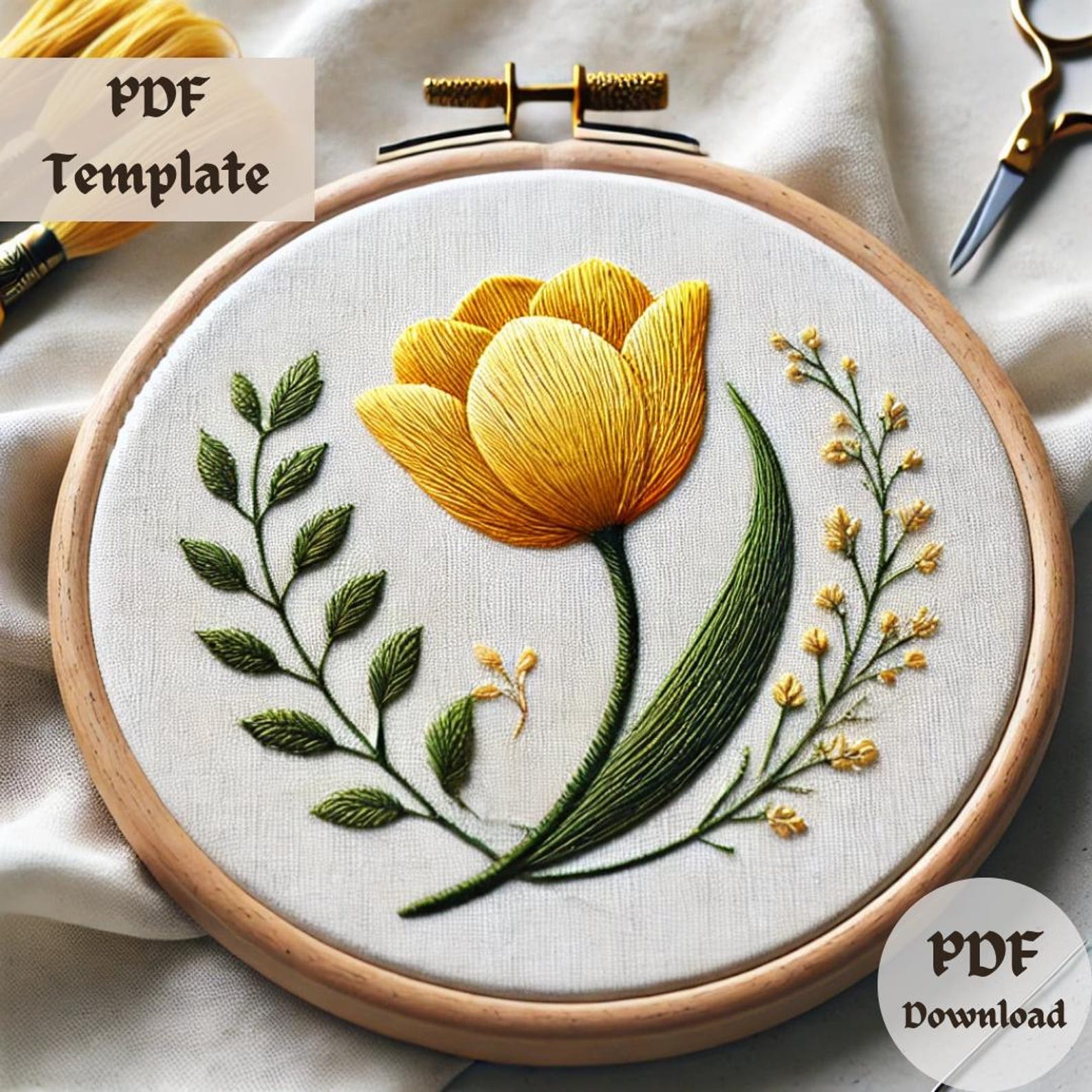 Yellow Tulip Embroidery Pattern, Floral Hand Embroidery PDF, Nature ...