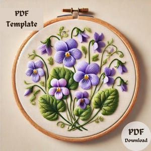 Violet Flower Embroidery Pattern, Elegant Purple Floral Hand Embroidery ...