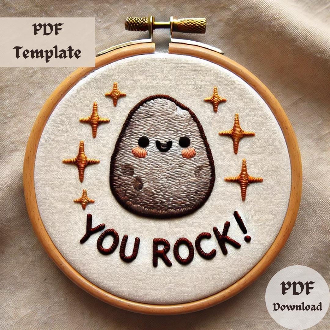 You Rock Embroidery Pattern, Motivational Stone Pun Hand Stitch PDF ...