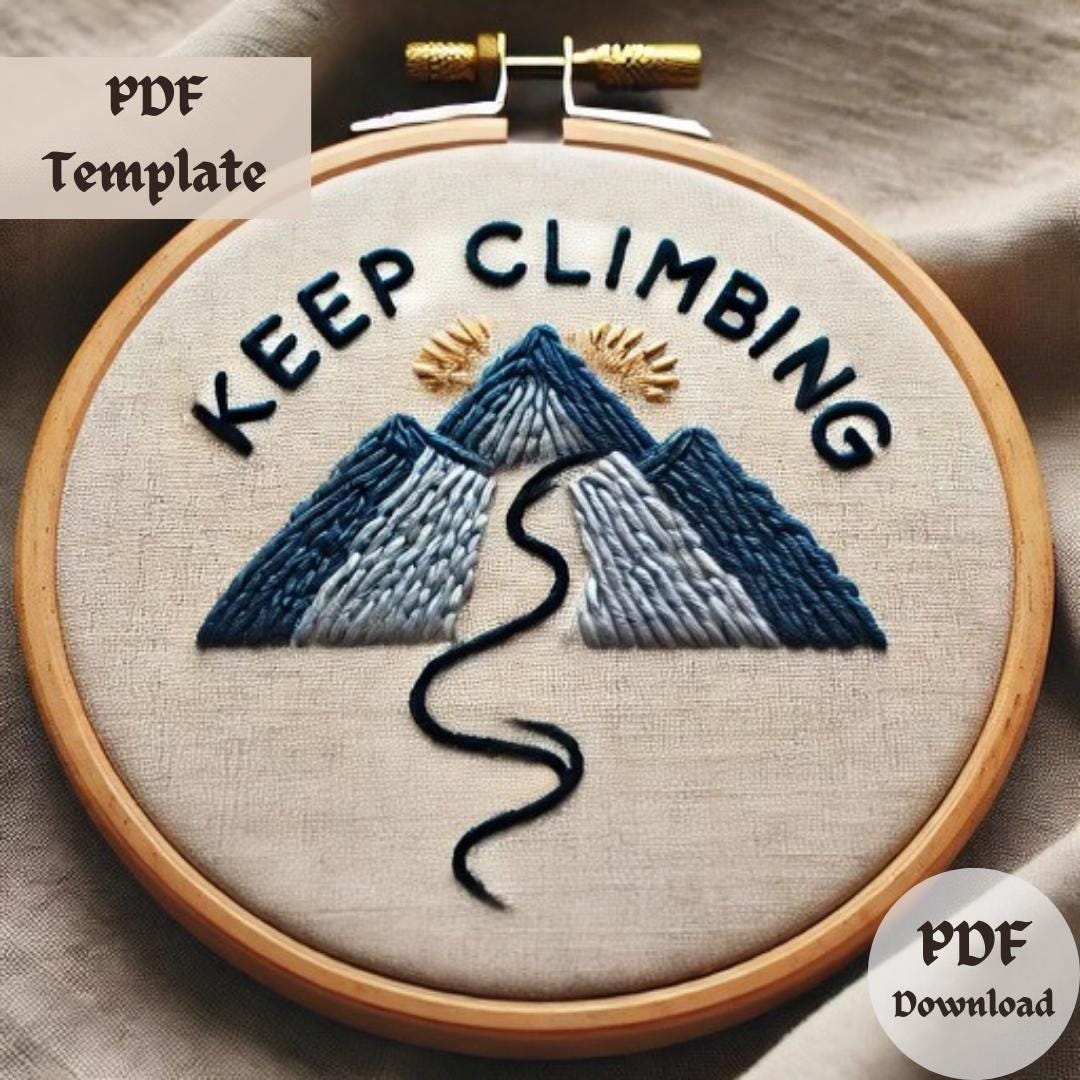 Keep Climbing Embroidery Pattern, Mountain Path Hand Embroidery PDF ...