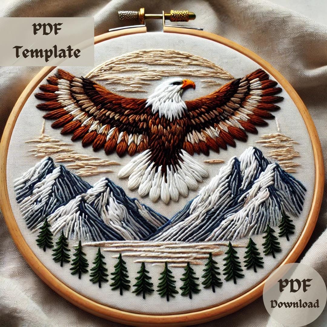 Eagle Embroidery Pattern, Majestic Bird Hand Embroidery Design, Nature ...