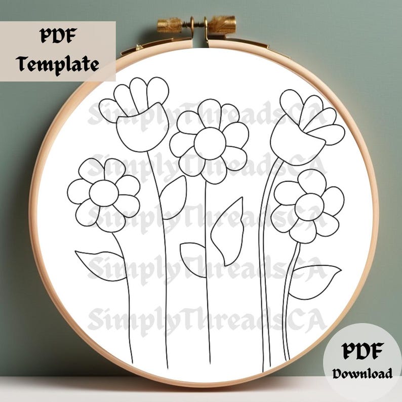 Colorful Flowers Embroidery Pattern, Vibrant Floral Hand Embroidery ...