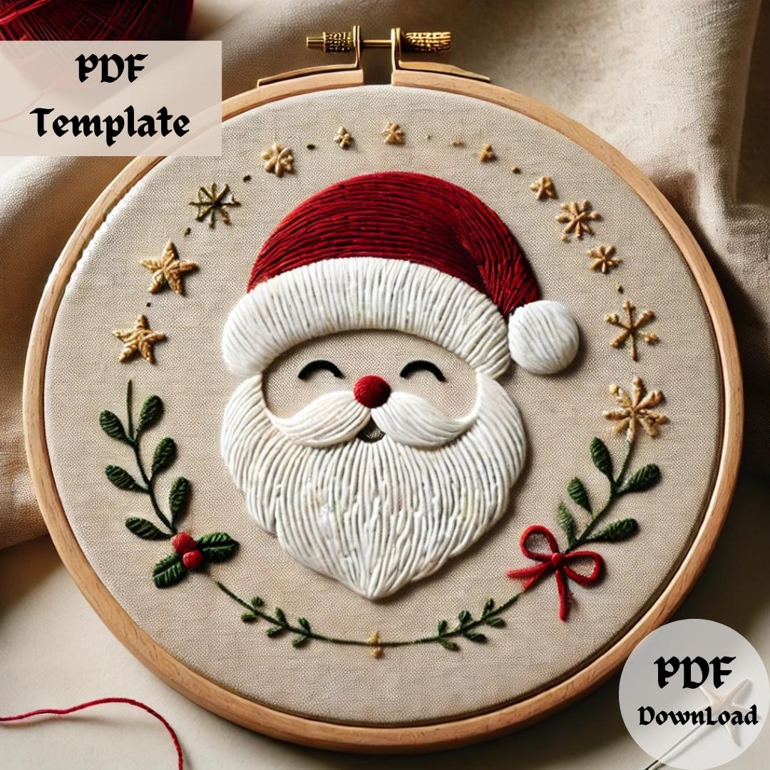 Santa Face Embroidery Pattern DIY Christmas Hand Embroidery PDF, Cute ...