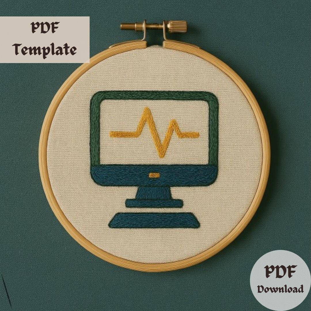 Heartbeat Monitor Embroidery Pattern, Tech Stitch Design PDF, Modern ...
