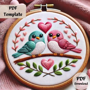 Valentine Love Birds Embroidery Pattern, Romantic Hand Embroidery ...
