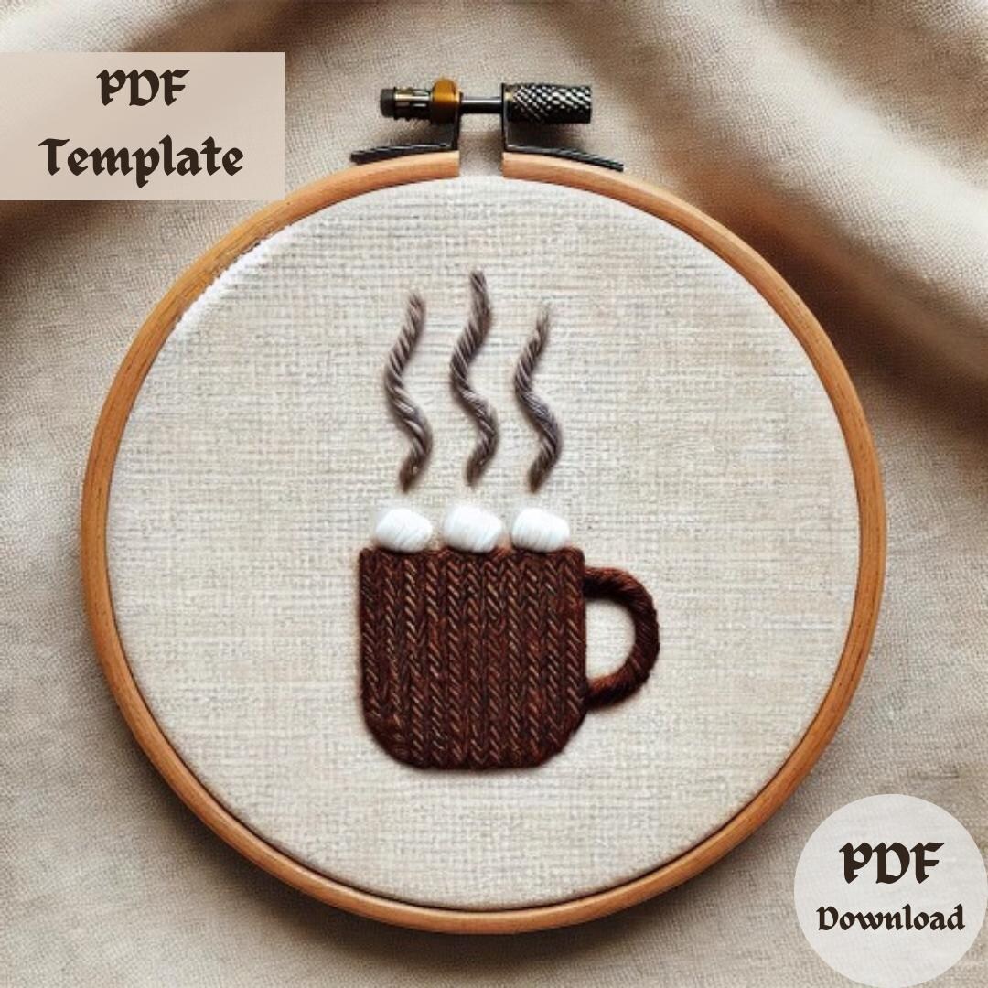 Hot Chocolate Embroidery Pattern, Cozy Hand Embroidery PDF, Whipped ...