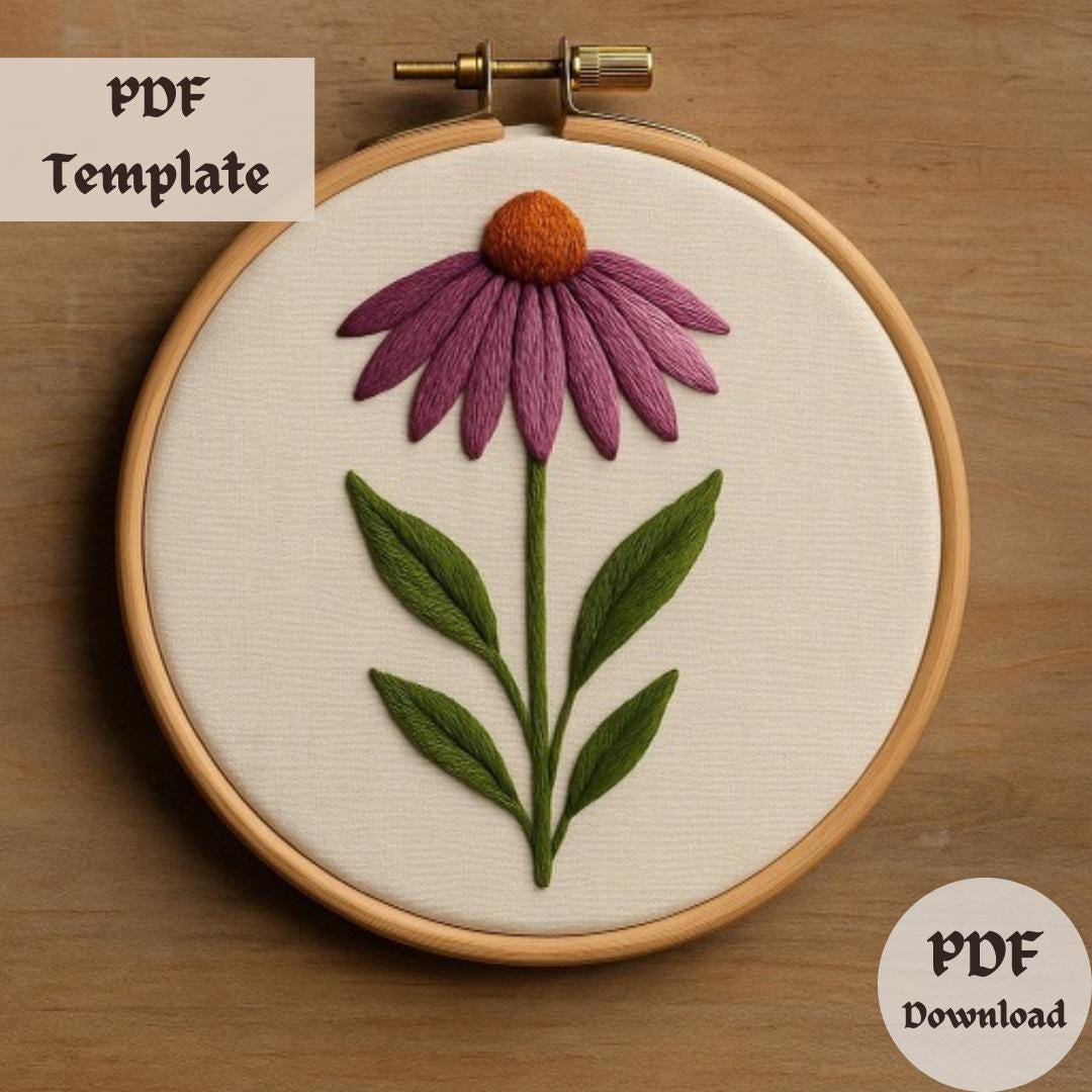 Coneflower Embroidery Pattern, Purple Petal Stitching PDF, Hand ...
