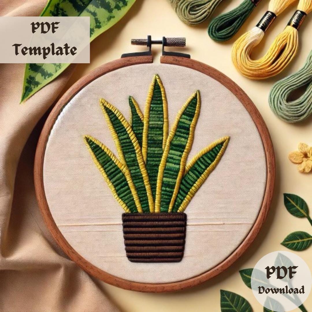 Snake Plant Embroidery Pattern, Botanical Hand Embroidery PDF, Nature ...