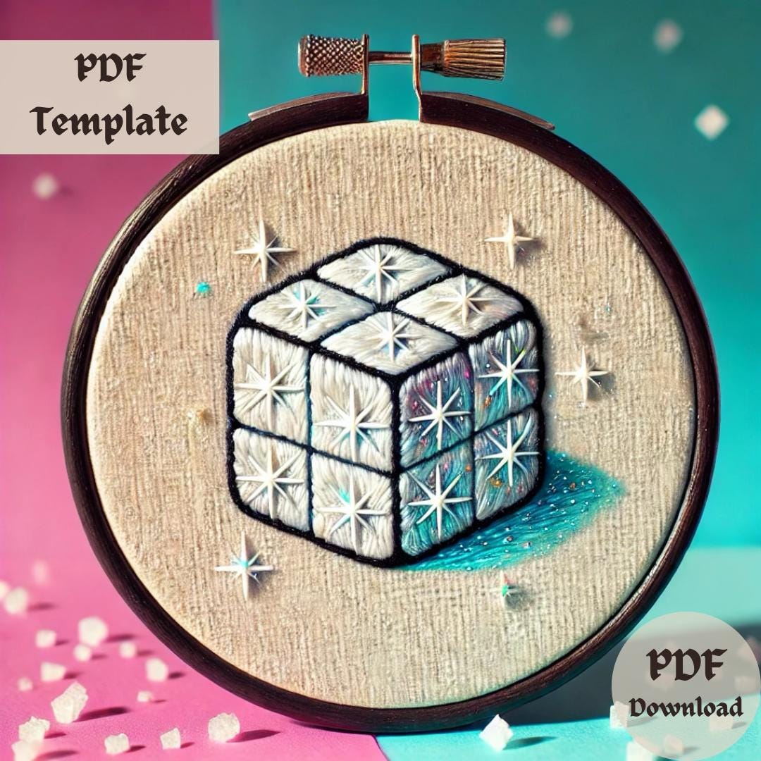 Shimmer Cube Embroidery Pattern, Sparkle Puzzle Hand Stitch PDF ...