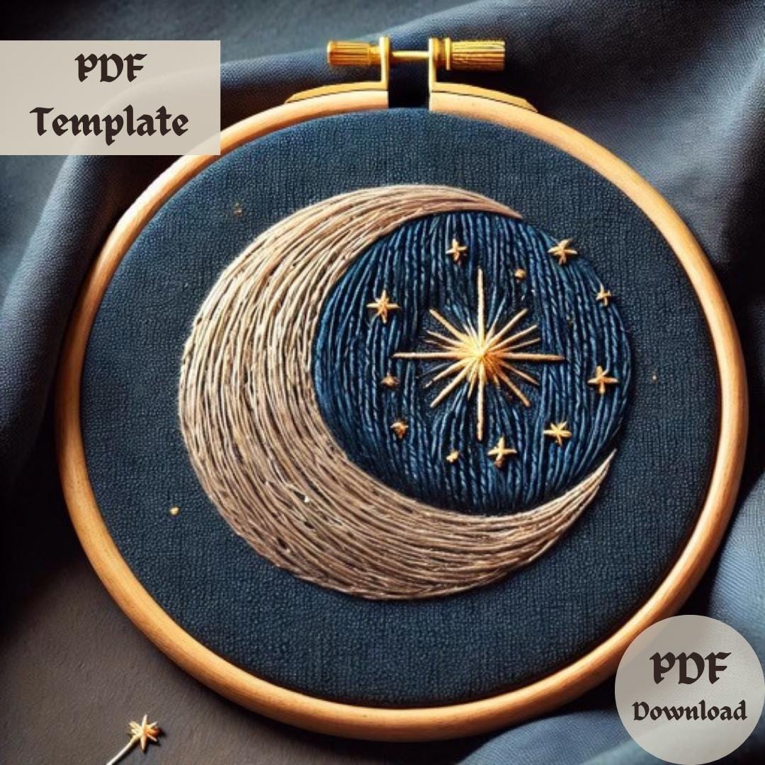 Celestial Moon Embroidery Pattern, Hand Embroidery PDF, DIY Cosmic ...