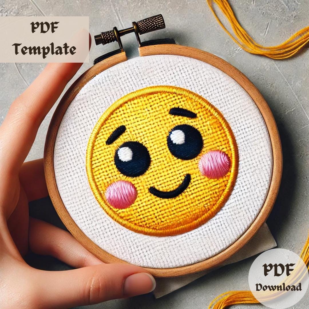 Blushing Smiley Emoji Embroidery Pattern Cute Hand Embroidery Design ...
