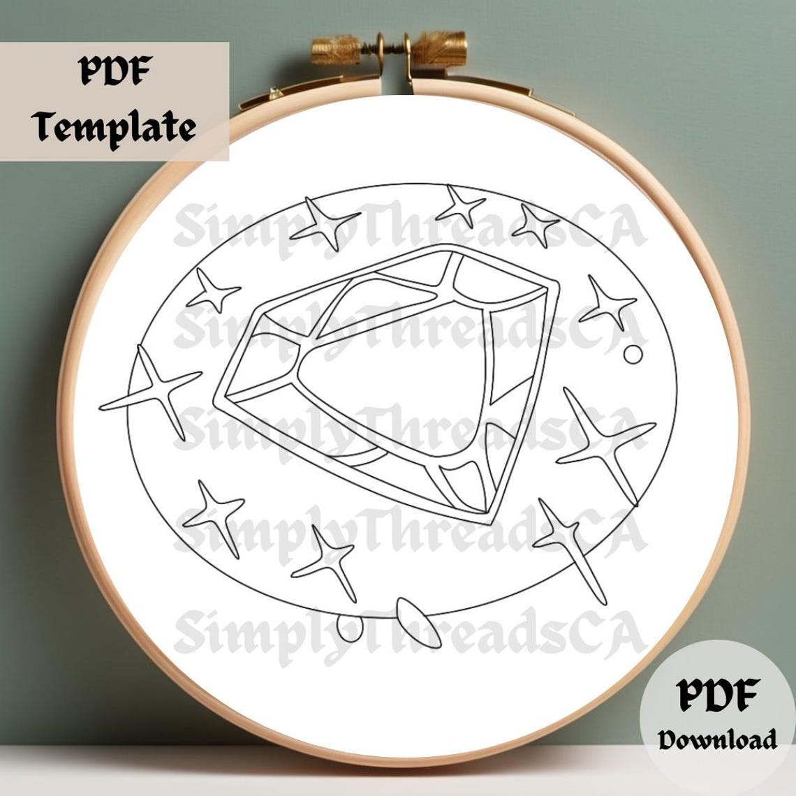 Green Gem Embroidery Pattern, Shimmering Jewel Hand Stitch PDF ...