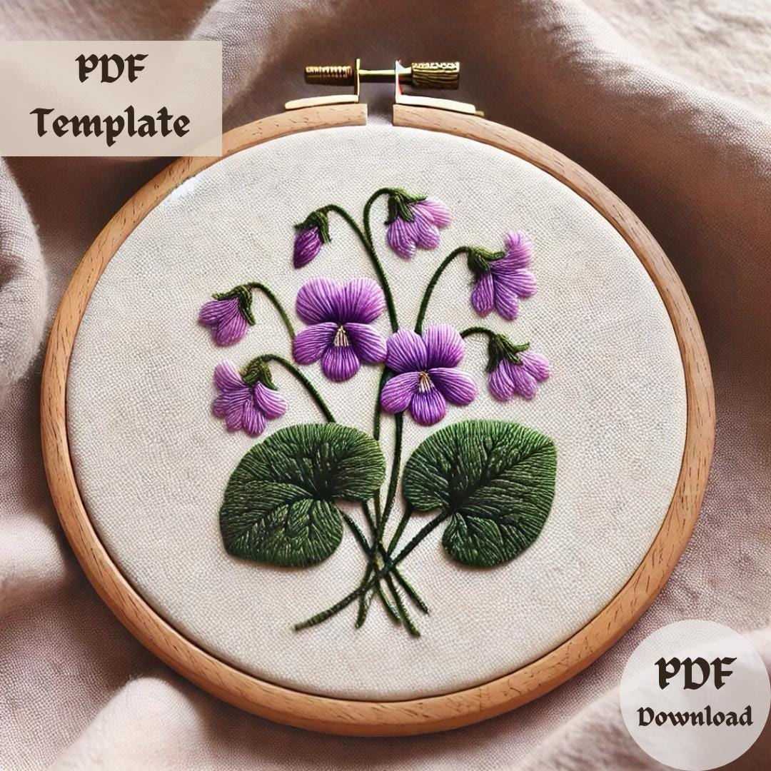 Violet Flower Embroidery Pattern - Hand Embroidery PDF, Floral ...