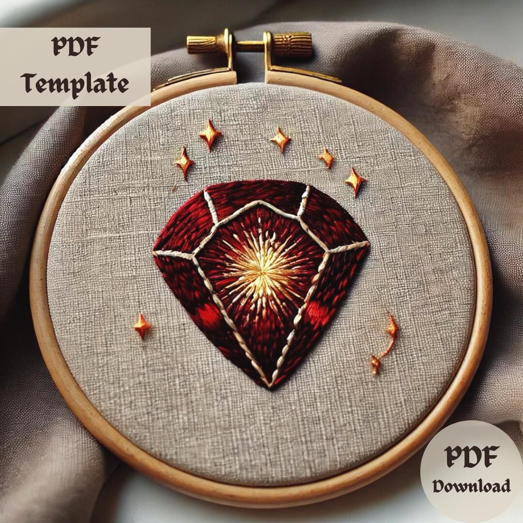Garnet Gemstone Embroidery Pattern, Hand Embroidery PDF, DIY Crystal ...