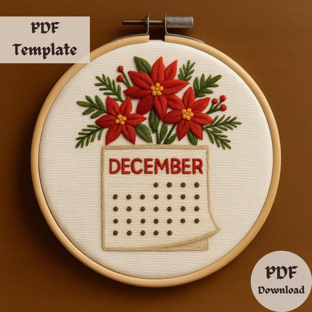 December Calendar Embroidery Pattern, Botanical Floral Stitch PDF ...