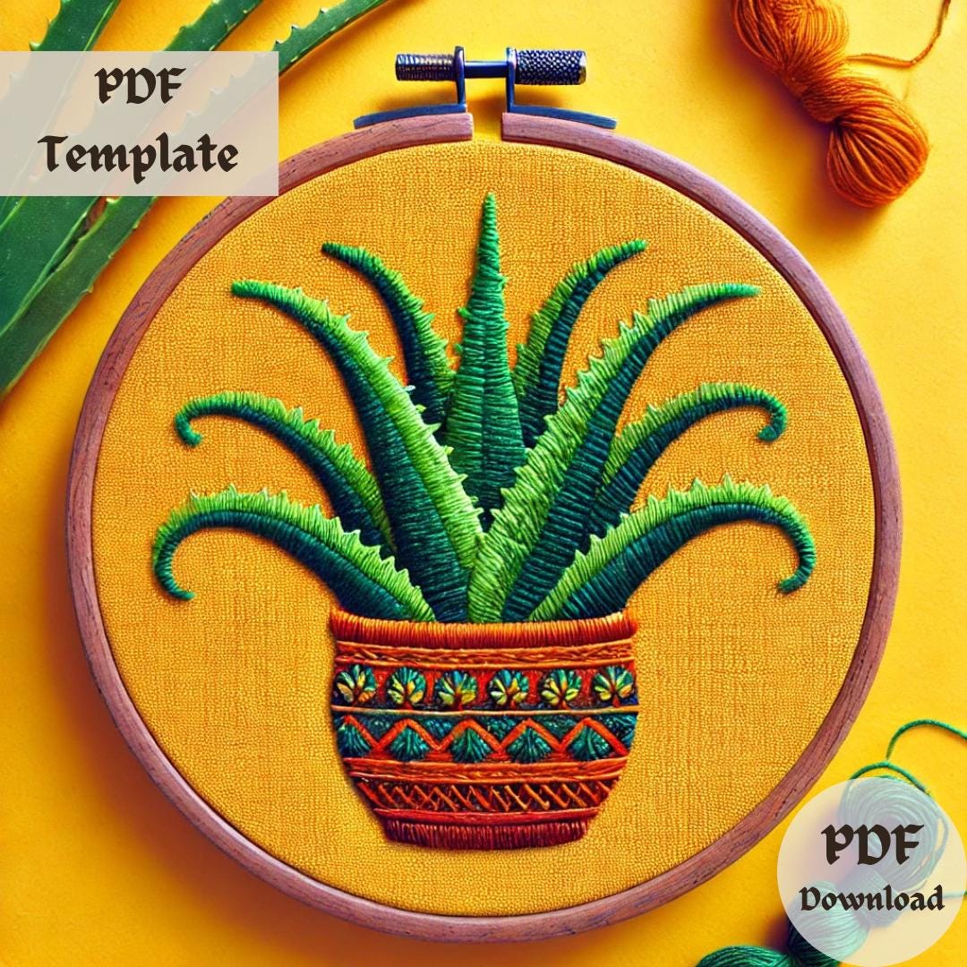 Aloe Plant Hand Embroidery Pattern, Hand Embroidery PDF, Succulent ...