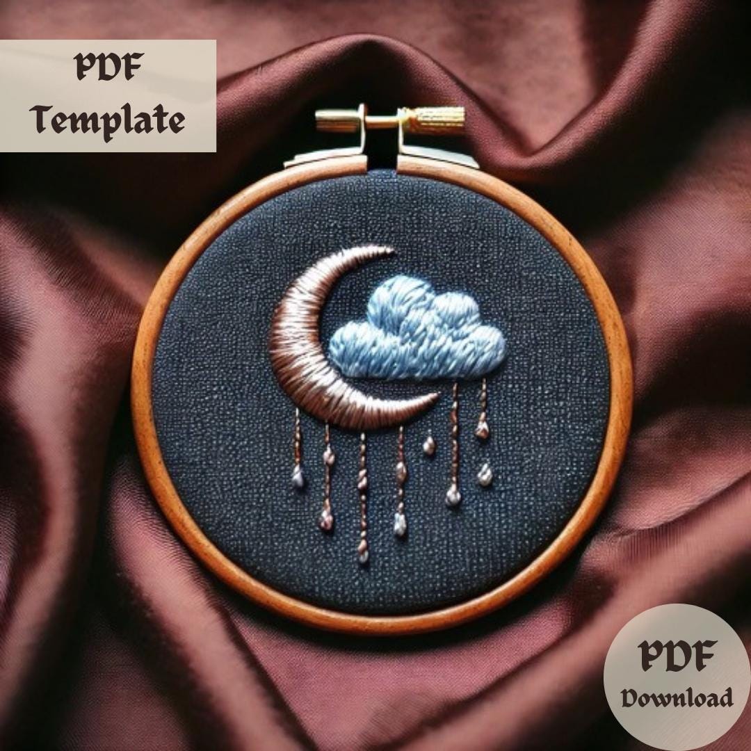 Celestial Rain Embroidery Pattern, Hand Embroidery PDF, DIY Cosmic ...