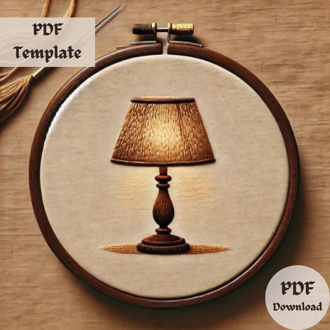 Table Lamp Embroidery Pattern, Cozy Light Hand Embroidery PDF, Warm ...