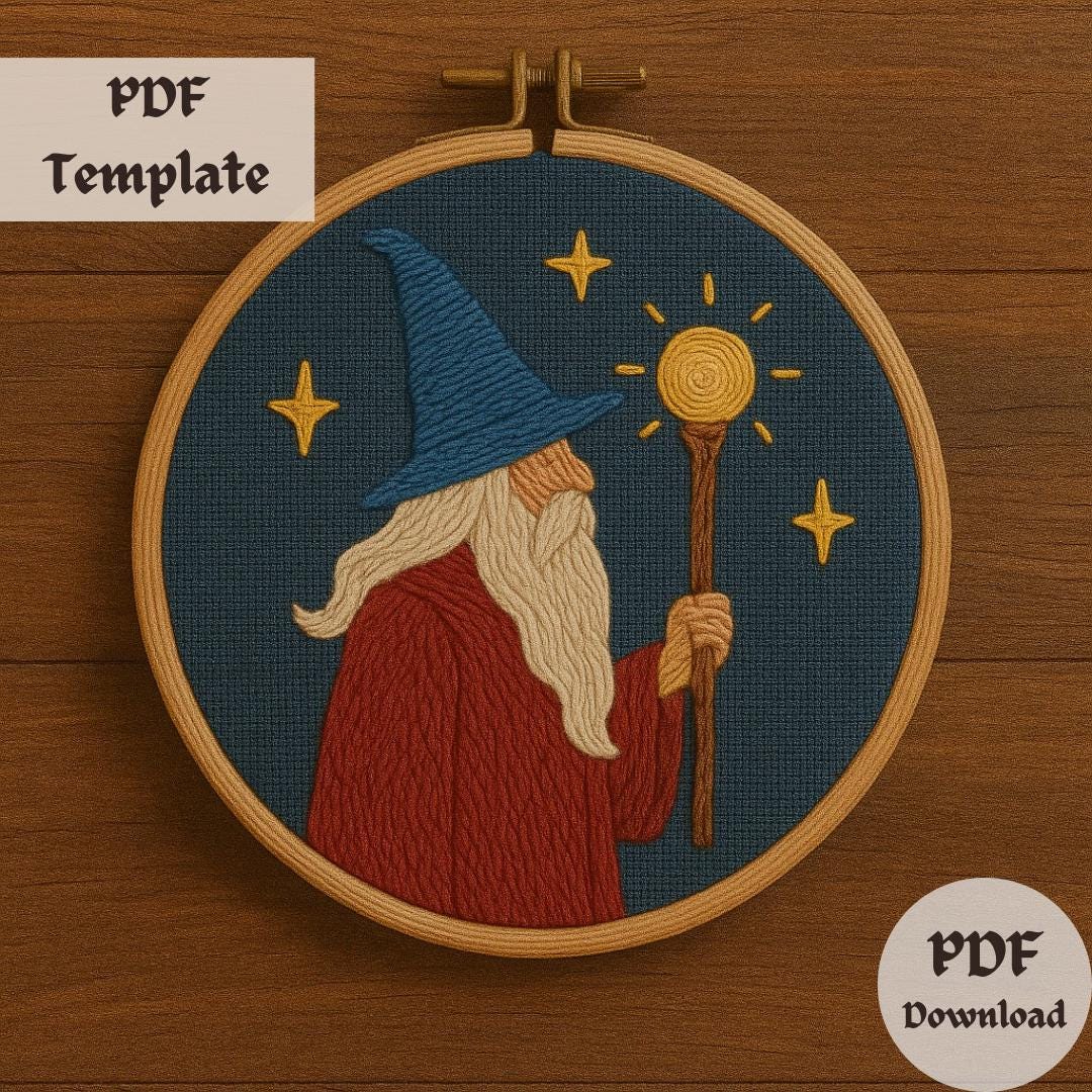 Wizard Embroidery Pattern, Magical Wizard With Staff PDF Design ...