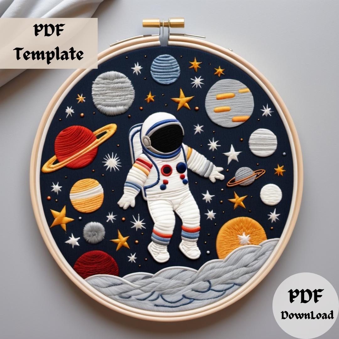 Astronaut in Space Embroidery Pattern, PDF DIY Cosmic Design, Space ...
