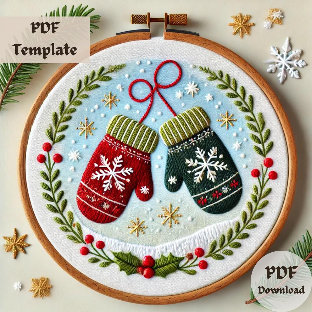 Cozy Mittens Embroidery Pattern, DIY Winter Hand Embroidery PDF ...