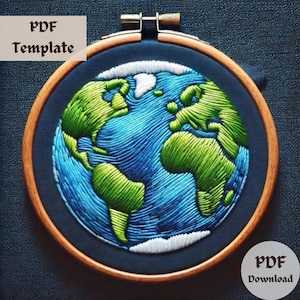 Earth Planet Embroidery Pattern, Space Hand Embroidery, Celestial Globe ...