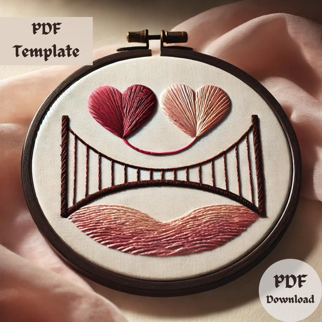 Love Bridge Embroidery Pattern, Hand Embroidery PDF, Romantic Stitching ...