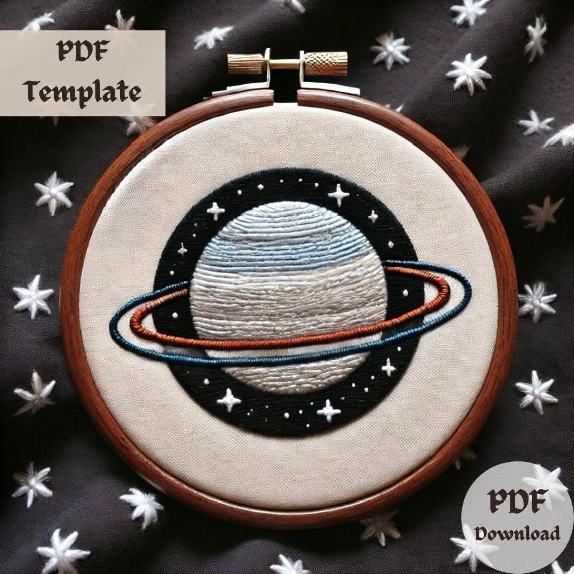 Planet in Space Embroidery Pattern, Celestial Hand Embroidery, Space ...