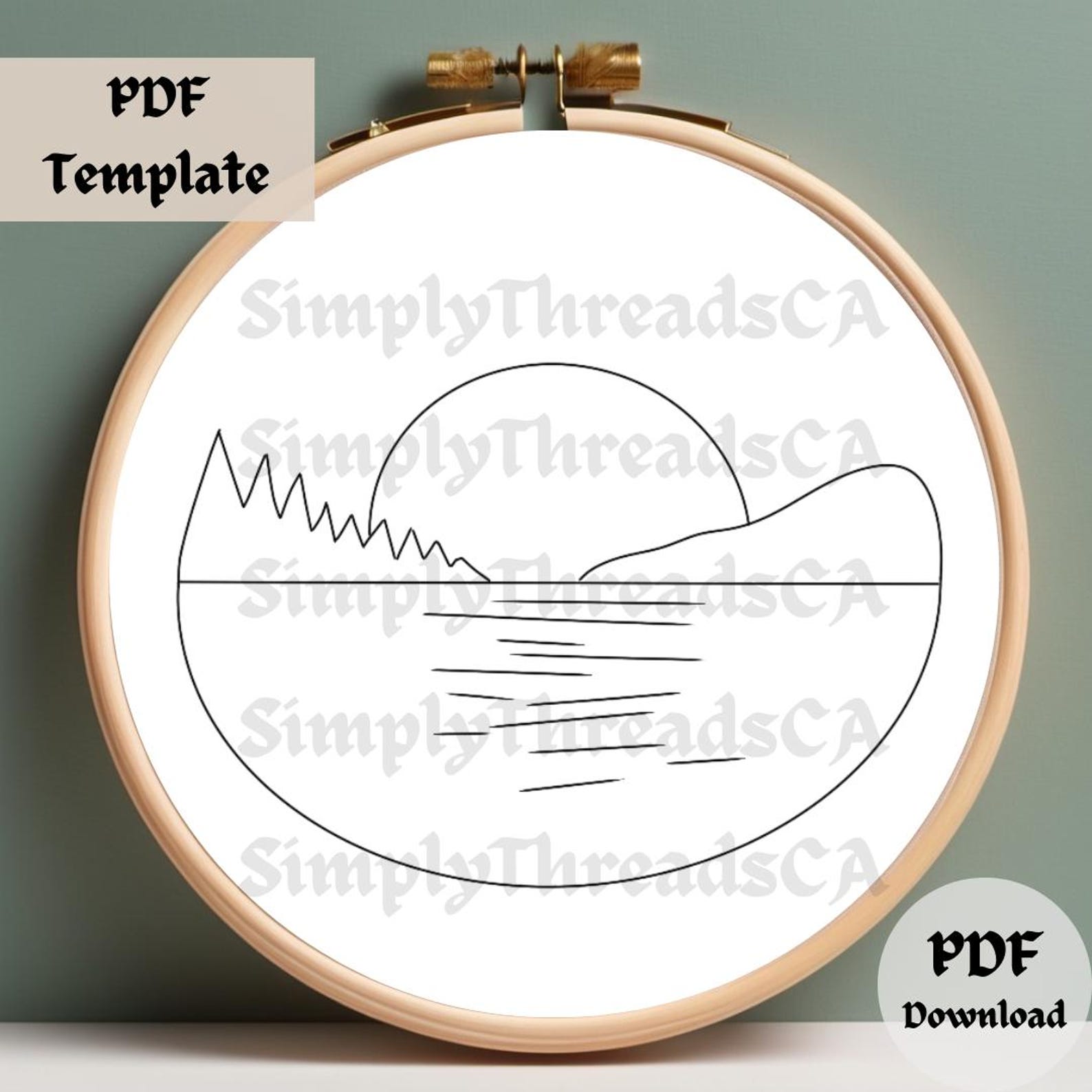 Lake Sunset Embroidery Pattern, Scenic Hand Embroidery, Landscape ...